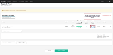 Create a Manual Restock Order – Direct Support