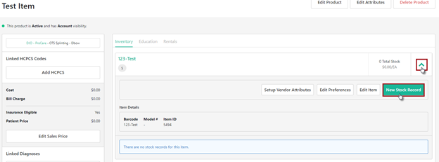 Adding a Stock Record – Direct Support